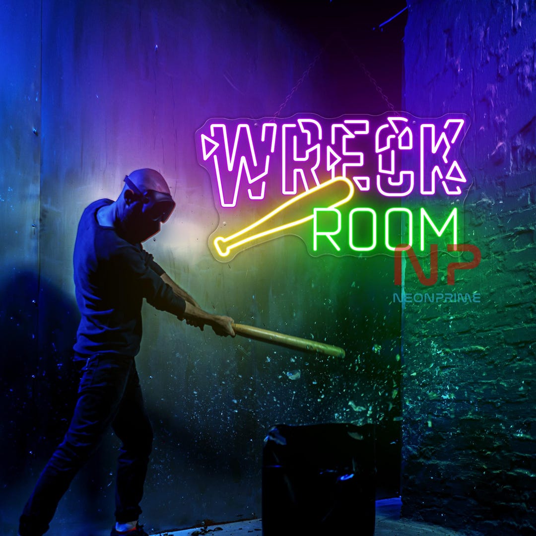 Wreck Room Neon Sign, Baseball Bat LED Neon Sign, Custom Logo Sign ...