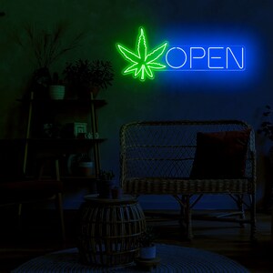 OPEN Cannabis Neon Signs Custom LED Neon Sign, Bar Open Neon Sign ...