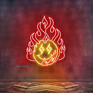 Fire Smiley Face Neon Sign Custom Bedroom Neon Sign Face Neon Sign ...