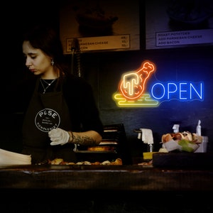 Open Chicken Thighs, Custom Neon Sign, Chicken Restaurant Sign, Open ...