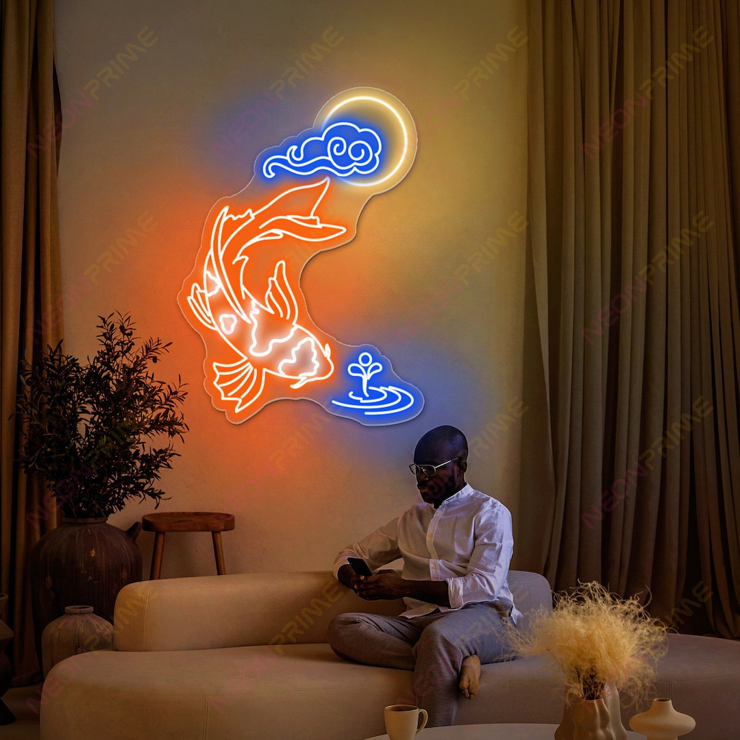 Koi Fish Neon Sign Custom Japan Neon Sign Moon Neon Sign Japanese Neon ...