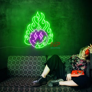 Fire Smiley Face Neon Sign Custom Bedroom Neon Sign Face Neon Sign ...