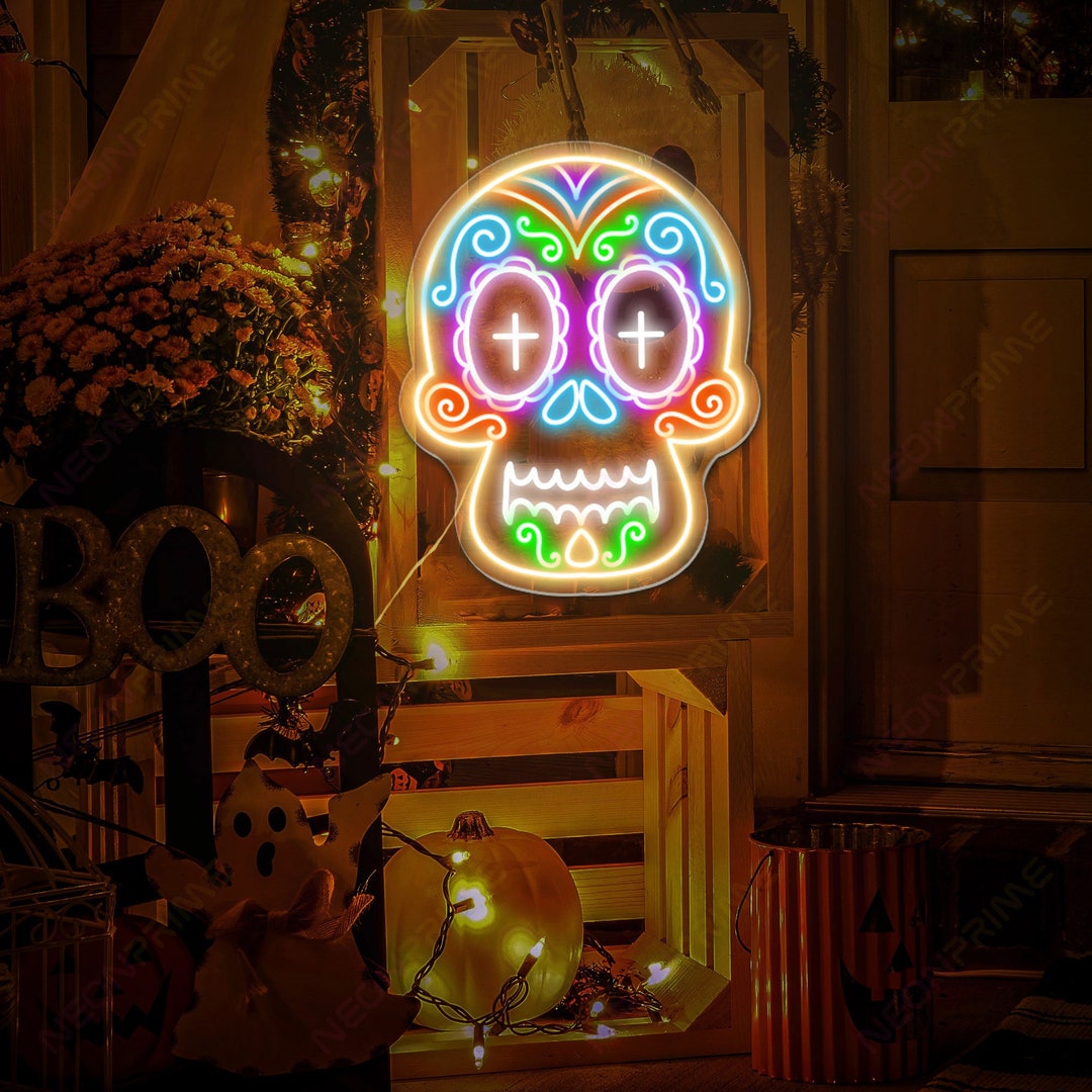 Sugar Skull Mexican Neon Sign, Skull Bar Led Sign, Skull Beer Club Led ...