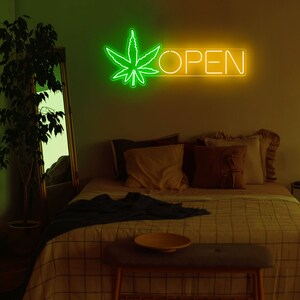 OPEN Cannabis Neon Signs Custom LED Neon Sign, Bar Open Neon Sign ...