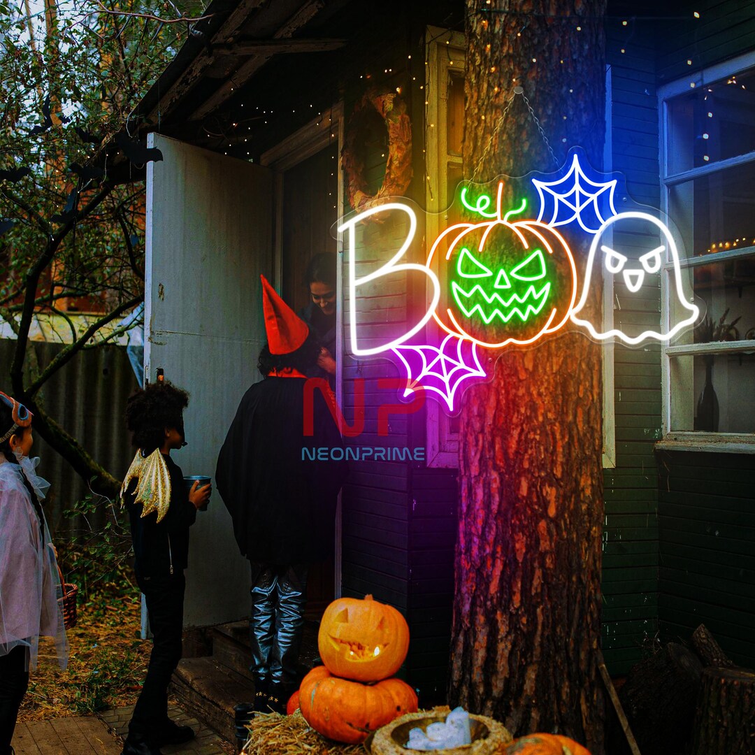 Boo Corn Neon Sign, Boo Neon Sign, Halloween Neon Sign, Ghost Neon Sign ...