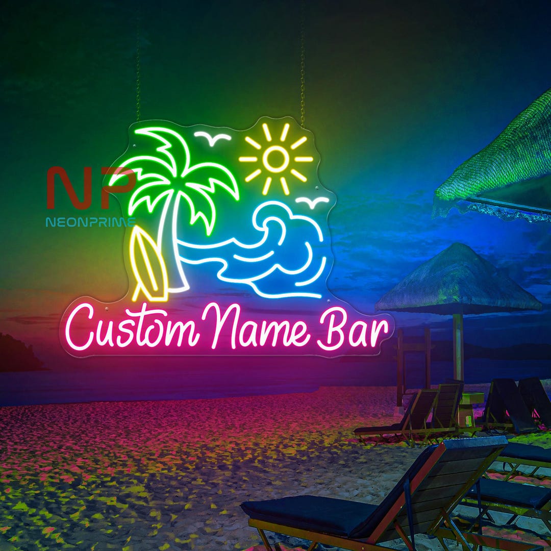 Custom Name Beach Bar Neon Sign, Personalized Lounge Decor, Tropical ...