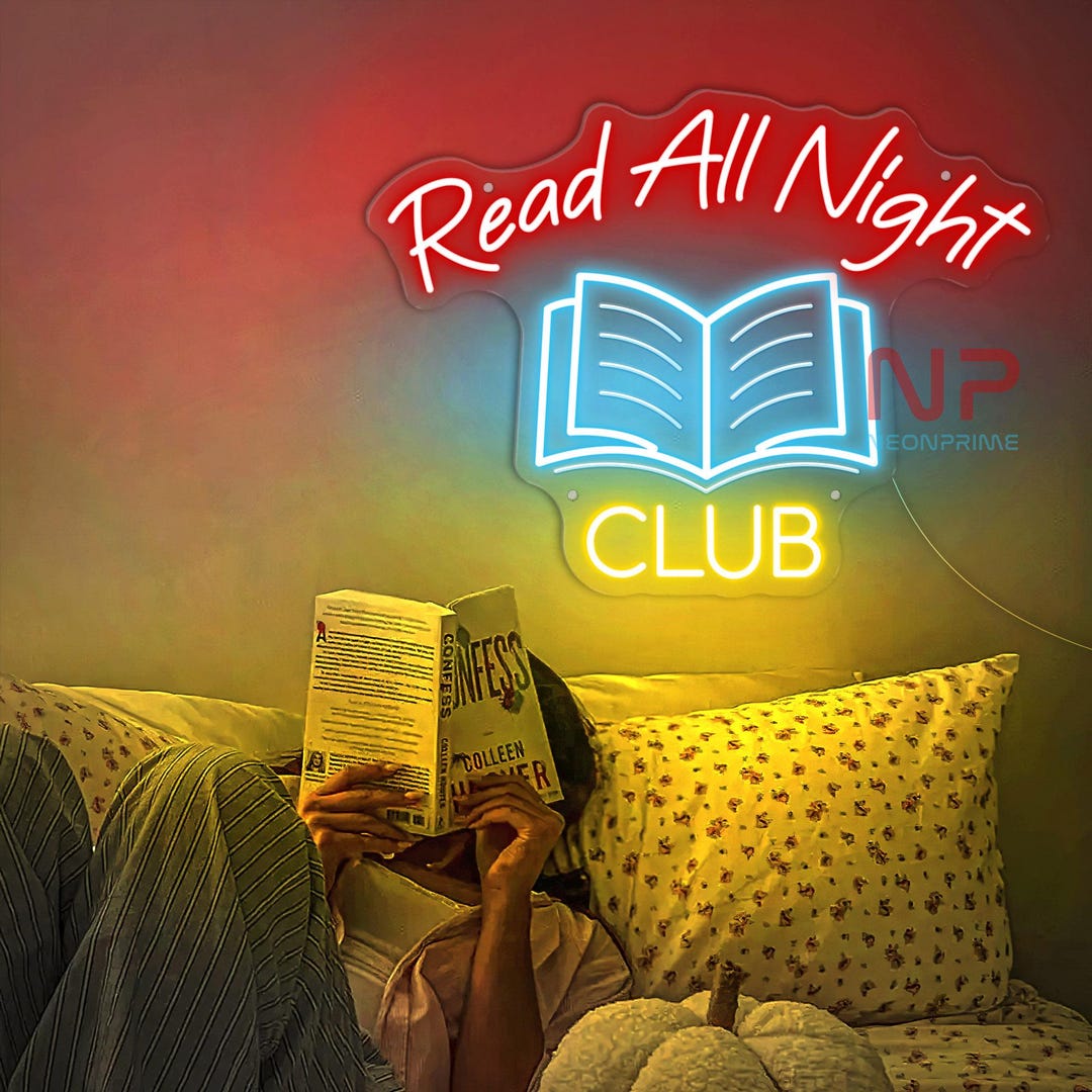 Read All Night Club Neon Sign, Reader Neon Sign, Library Decor, Book ...