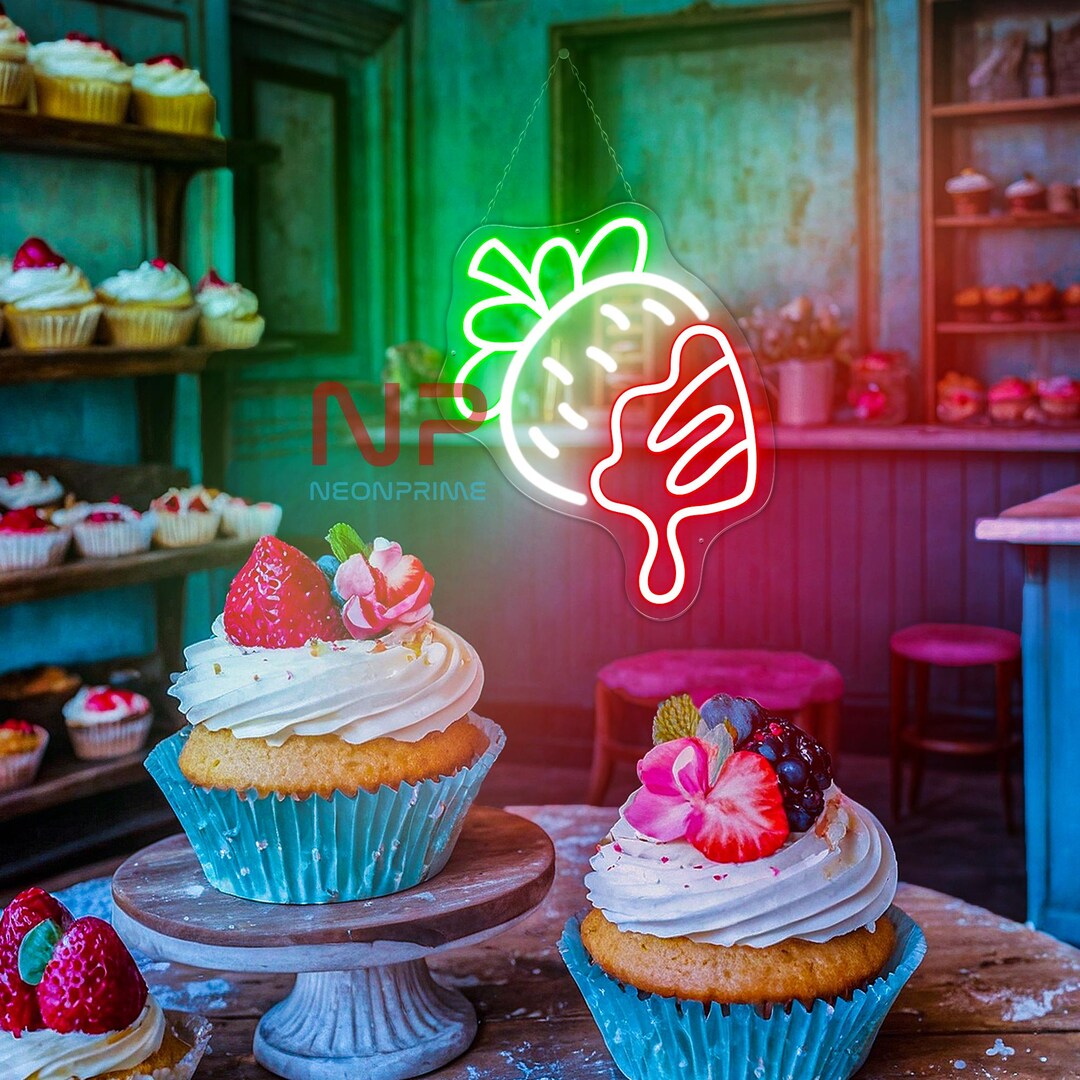 Dripping Strawberry Neon Sign Fruit Sign Strawberry Led Sign Strawberry ...