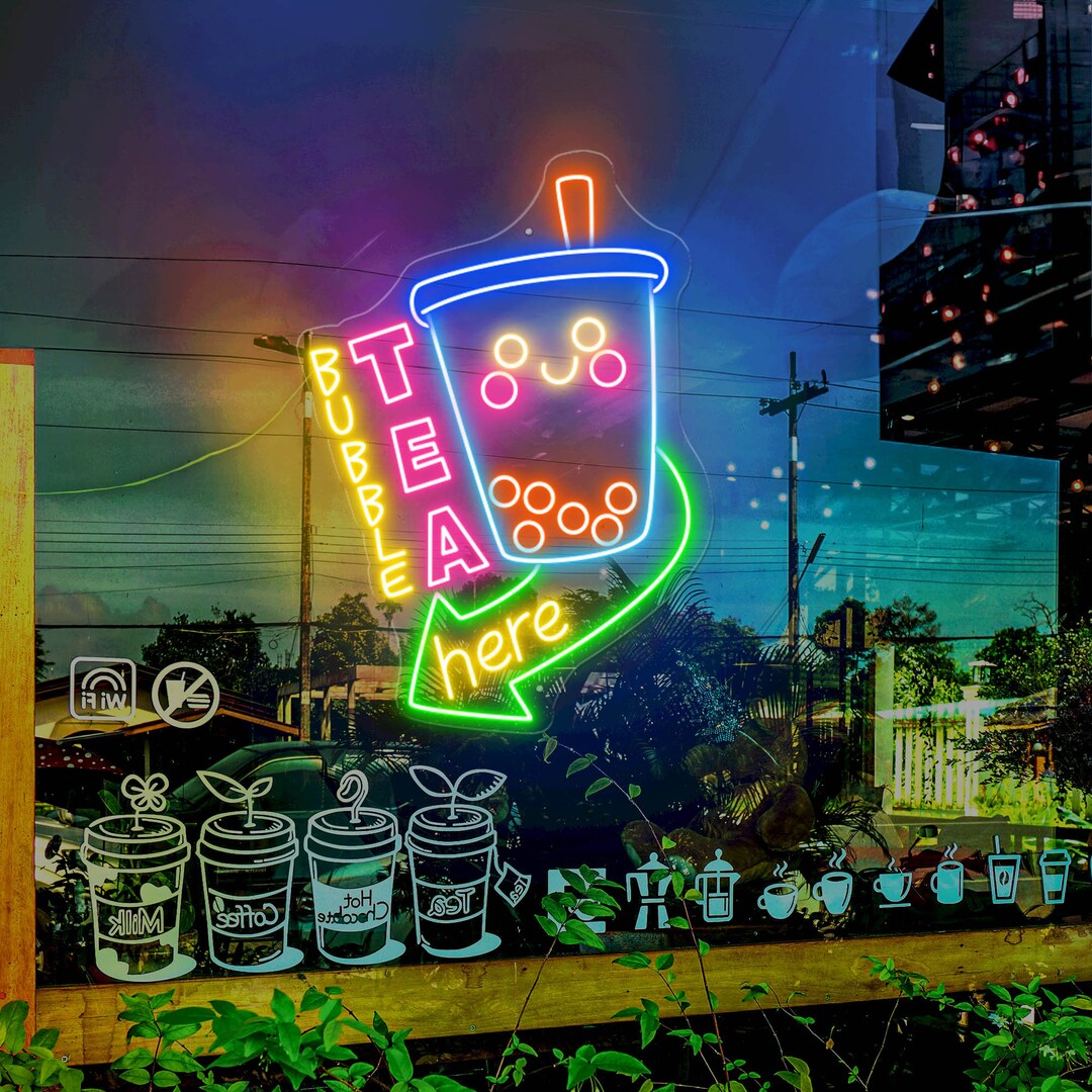 Bubble Tea HERE Neon Sign Milk Tea Led Sign but First Boba Tea Sign ...