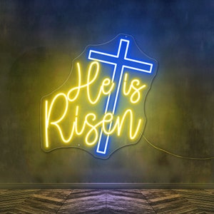 He is Risen Neon Sign Cross Neon Sign He is Risen Led Sign Custom Neon ...