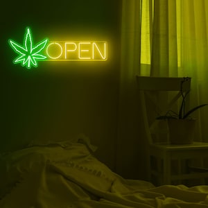 OPEN Cannabis Neon Signs Custom LED Neon Sign, Bar Open Neon Sign ...