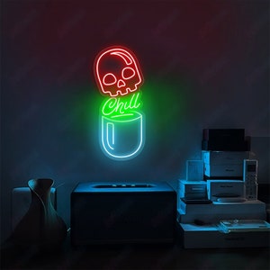 Chill Pill Neon Sign, Custom Neon Sign Acrylic Artwork, Home Decor ...