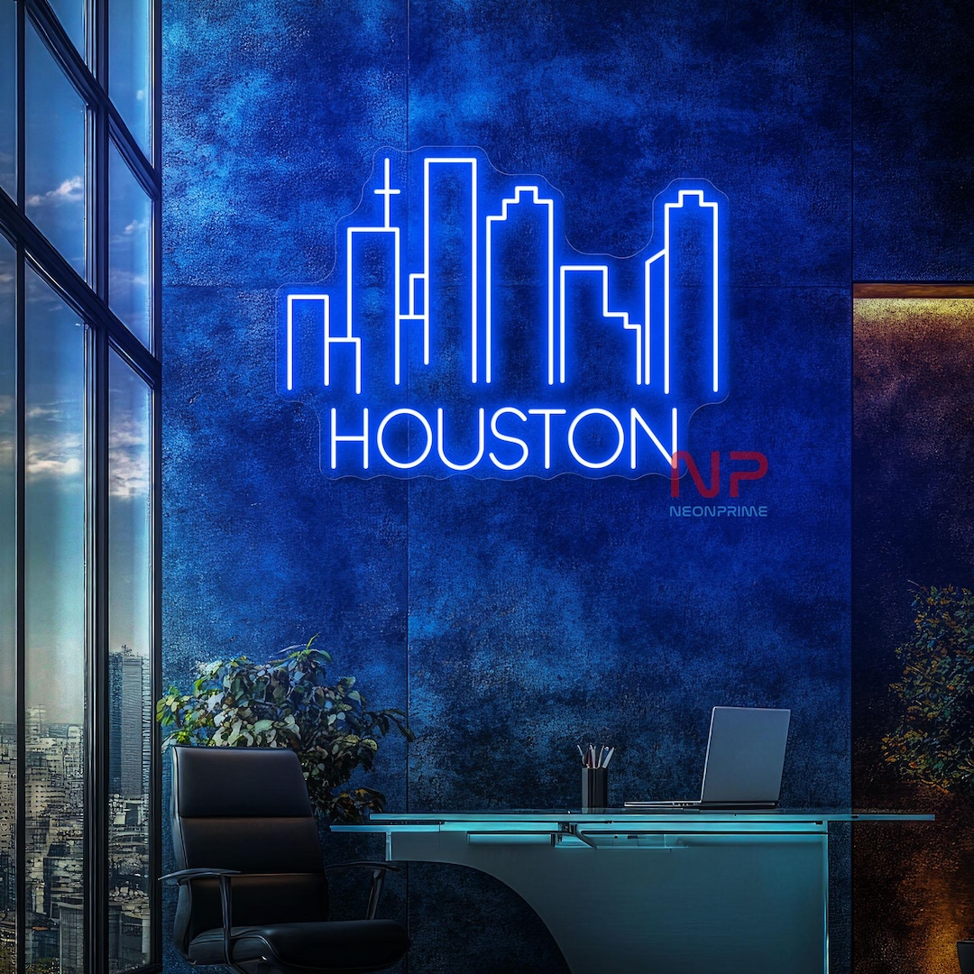 Houston Neon Sign, City Skyline Wall Decor, Houston Skyline Wall Art ...