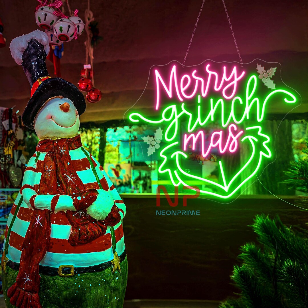 Merry Grinch Mas Neon Sign, Merry Christmas Sign, Christmas Tree Decor ...