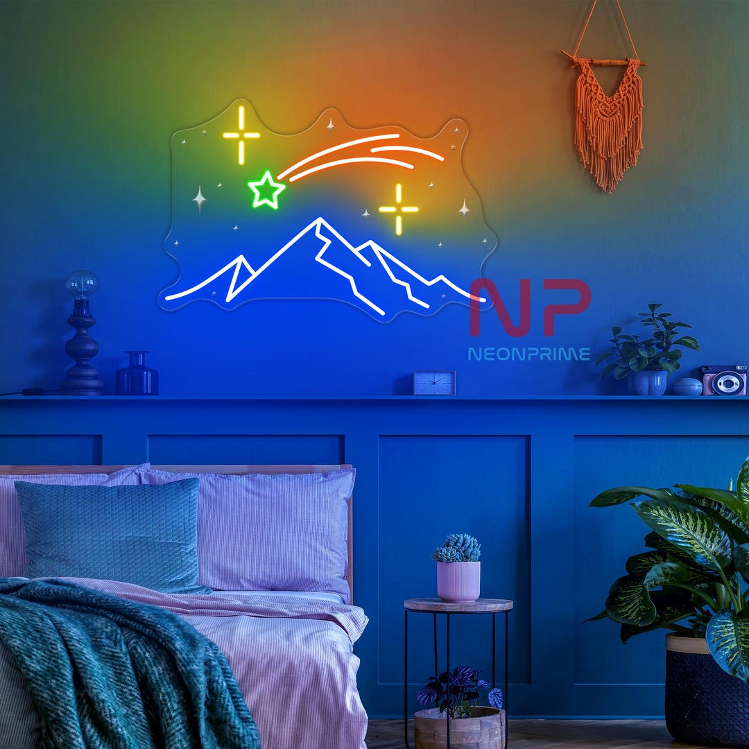 Star Sky Mountain Neon Sign, Nature Neon Sign, Wild Nature Sign, Sky ...