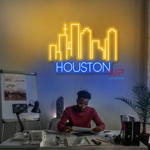 Houston Neon Sign, City Skyline Wall Decor, Houston Skyline Wall Art ...