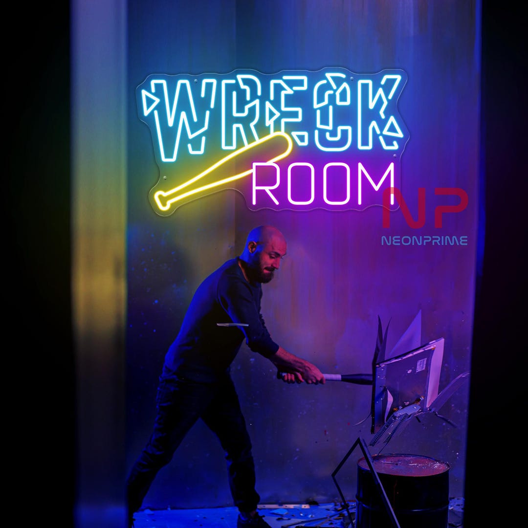 Wreck Room Neon Sign, Baseball Bat LED Neon Sign, Pop Art Bat Sign ...