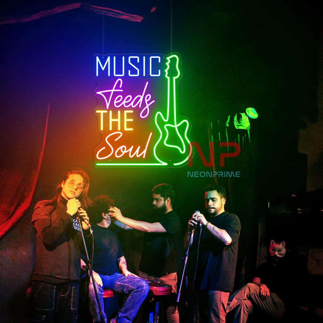 Music Feeds the Soul Neon Sign Custom Music Neon Sign Guitar Decor Wall ...