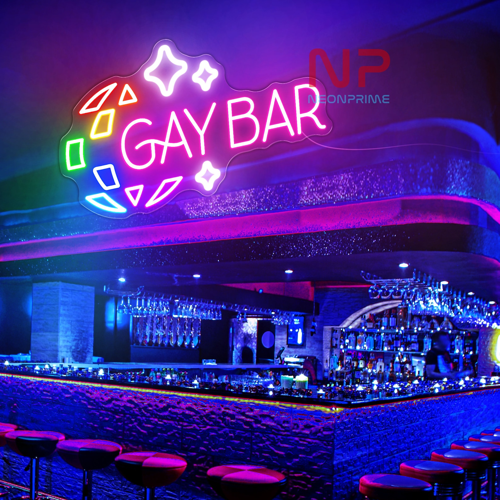 Gay Bar Neon Sign Disco Ball Neon Light Rainbow Pride LED Light LGBTQ ...