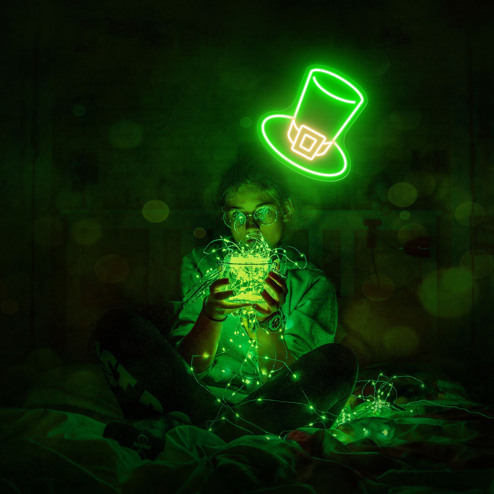 St Patrick’s Day Leprechaun Hat Neon Sign, Shamrock Hats Light, Irish ...