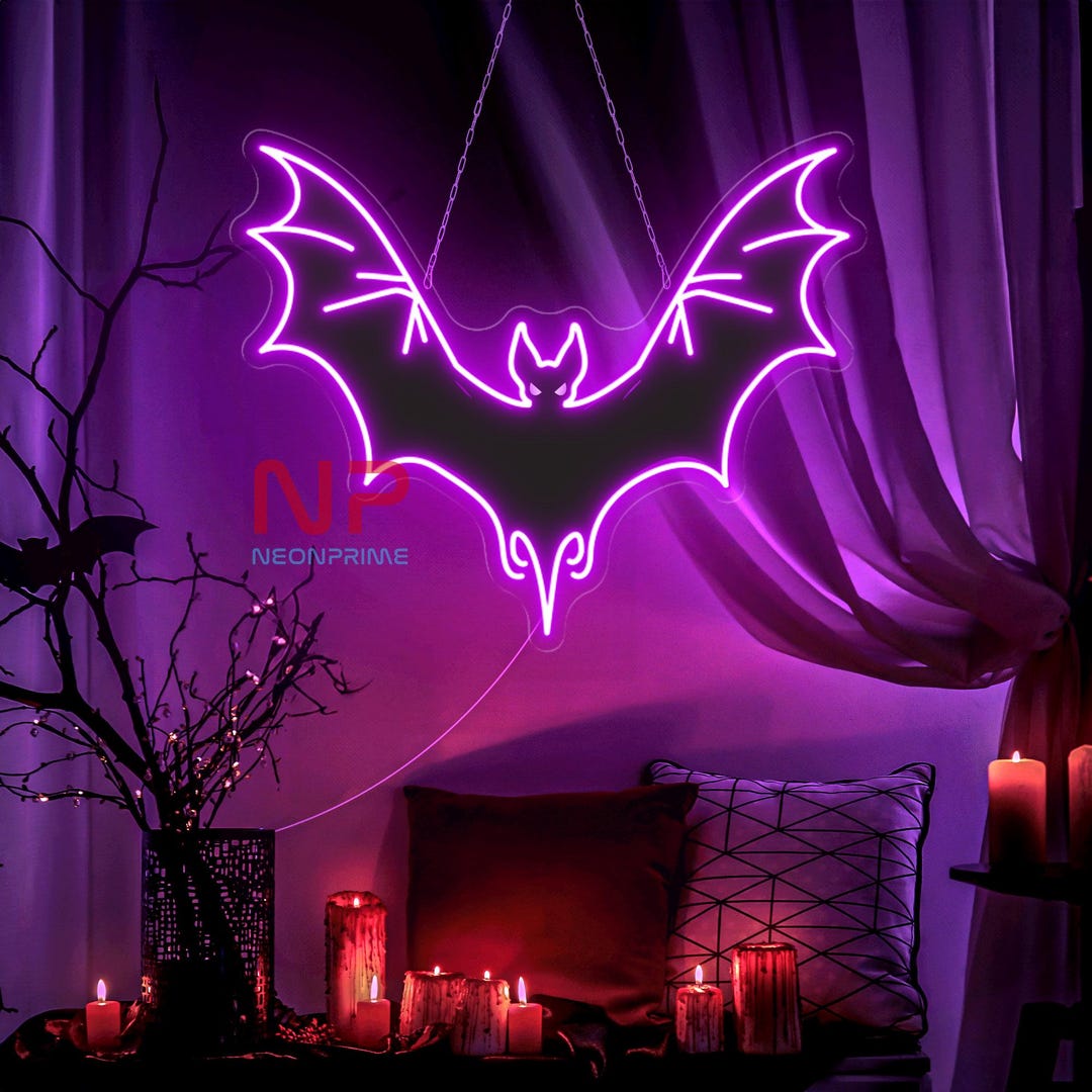 Bat Neon Sign, Halloween Decor Wall, Bat Decor Sign, Custom Neon Sign ...