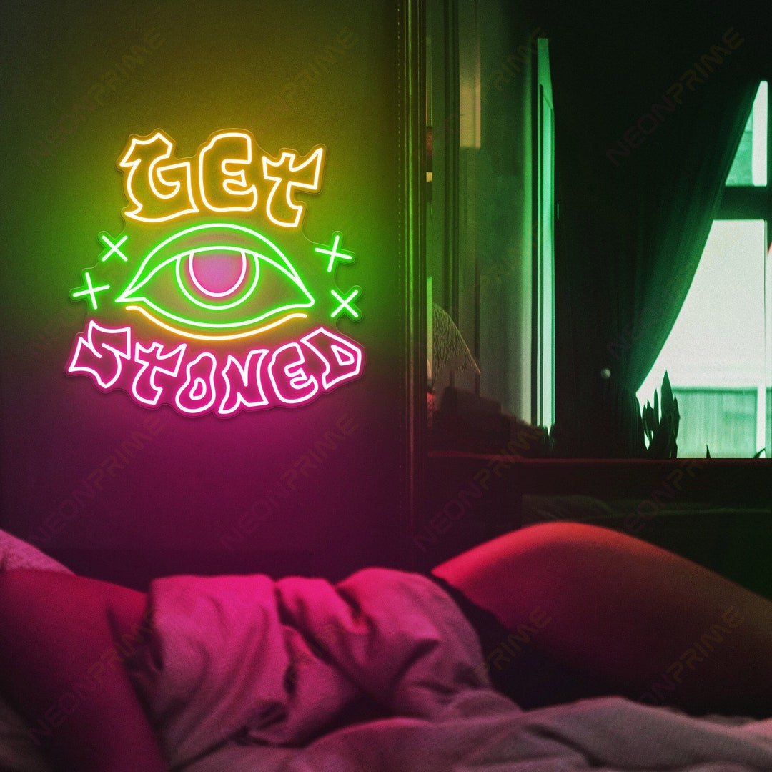 Get Stoned Neon Sign, Tripping Smoking Hand Weed Led Light, Trippy Art ...