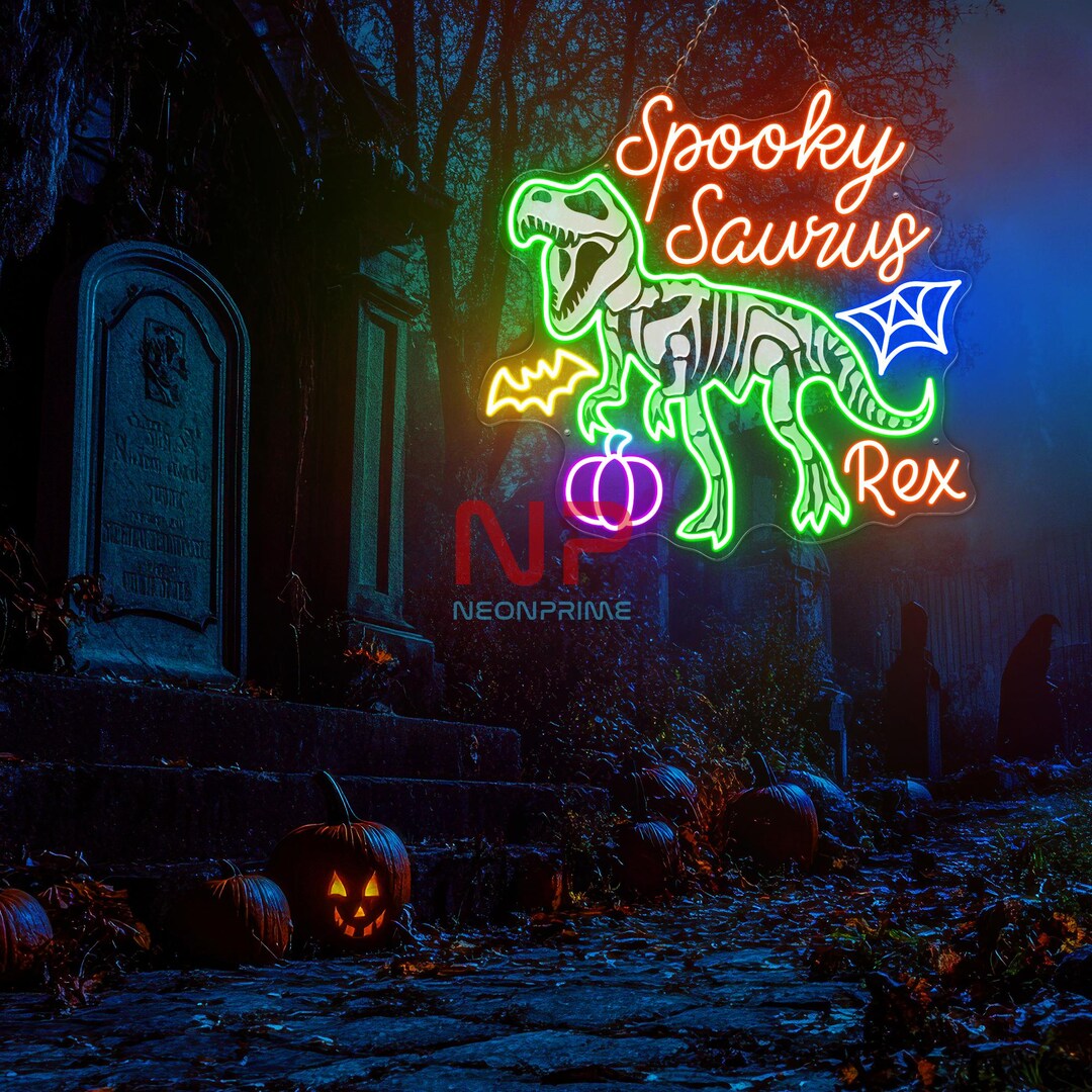Spooky Saurus Rex Neon Sign, Dinosaur Neon Sign, Halloween Neon Sign ...