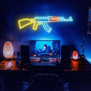 AK47 LED Neon Sign, Custom Neon Sign, Game Room, AK47 Wall Decor ...