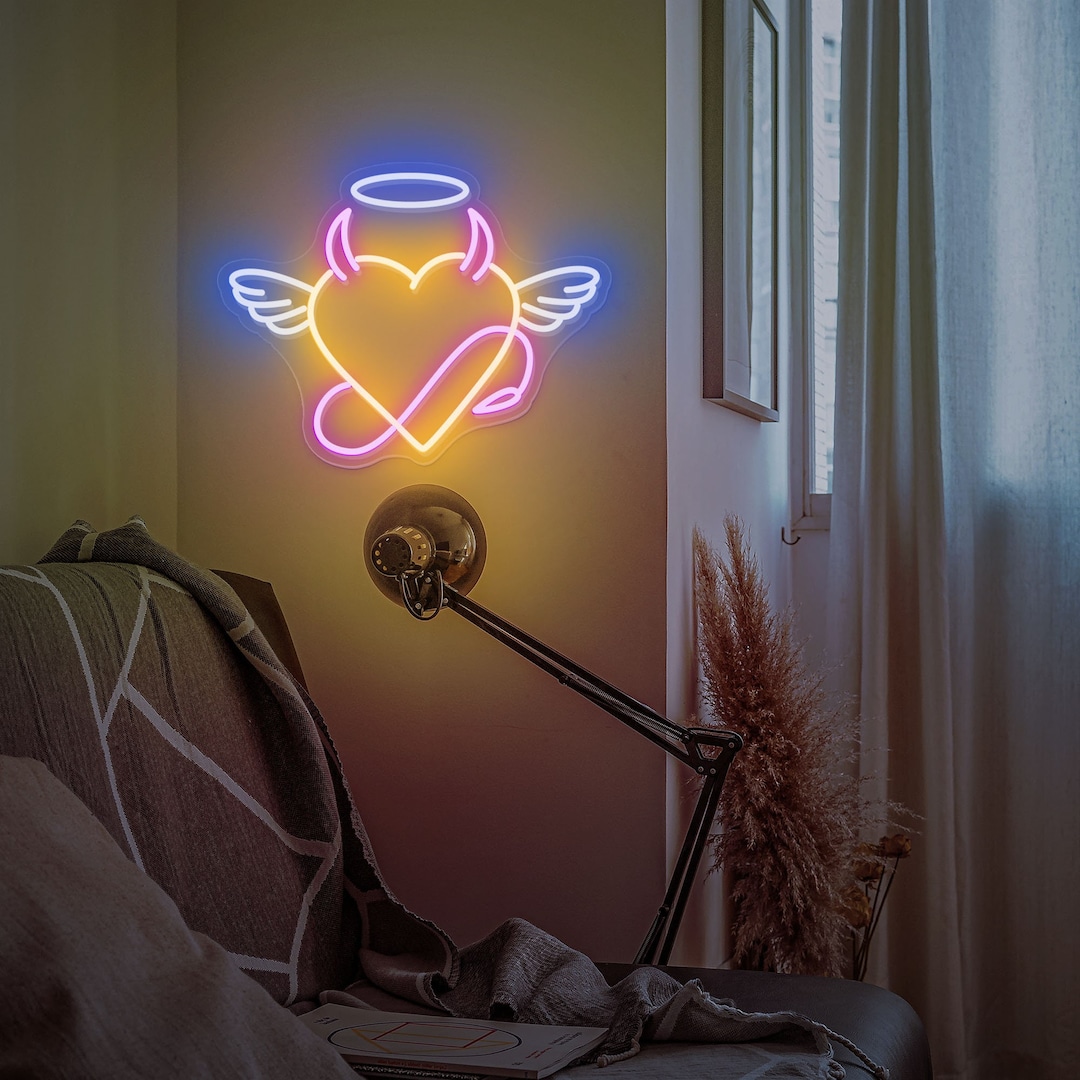 Angel and Devil Heart Custom Neon Sign, Angel and Demon Led Neon Light ...