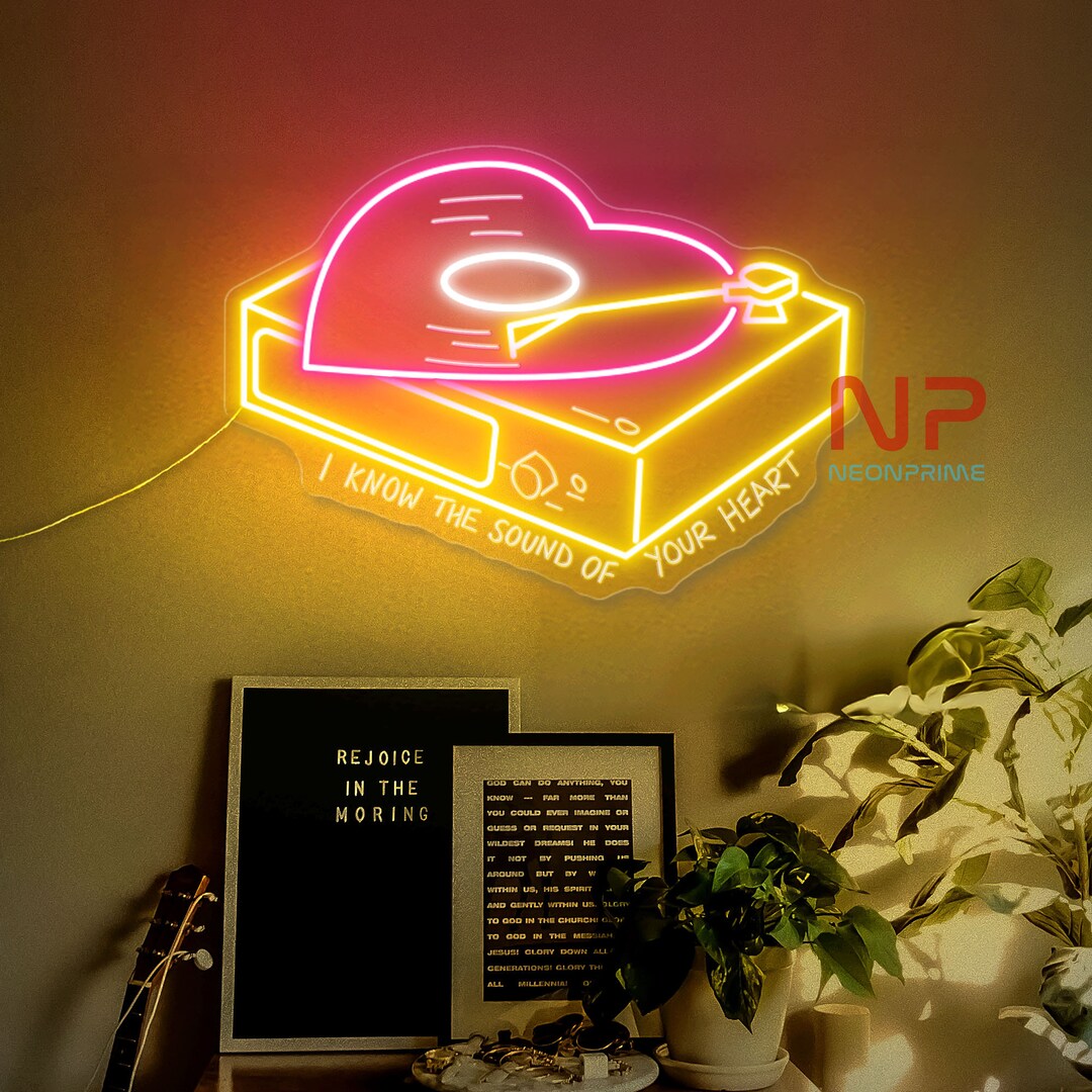 Heart Shape Vinyl Record Neon Sign, Custom Neon Sign, Heart Neon Sign ...