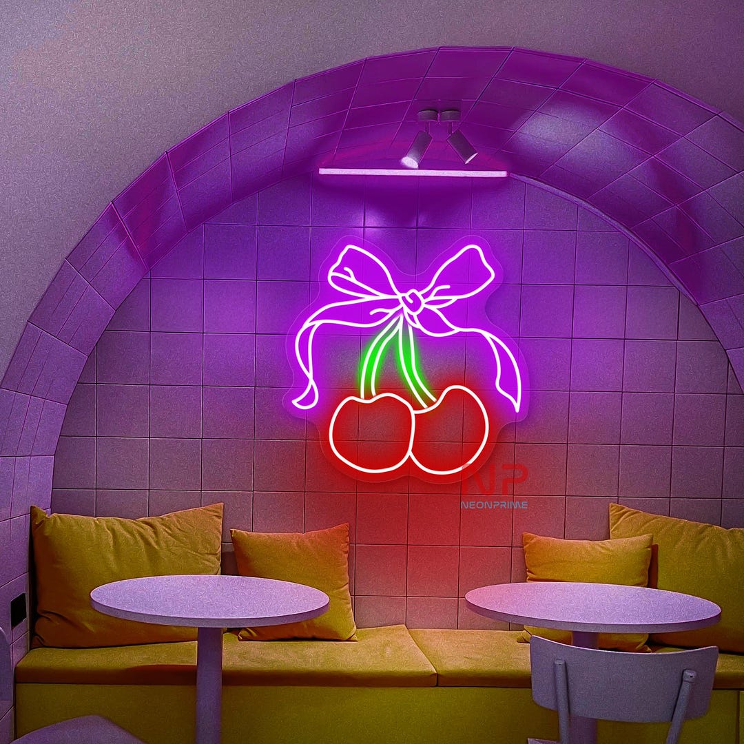 Cherry Bowl Neon Sign, Custom Fruit LED Neon Light Sign UV Printed ...
