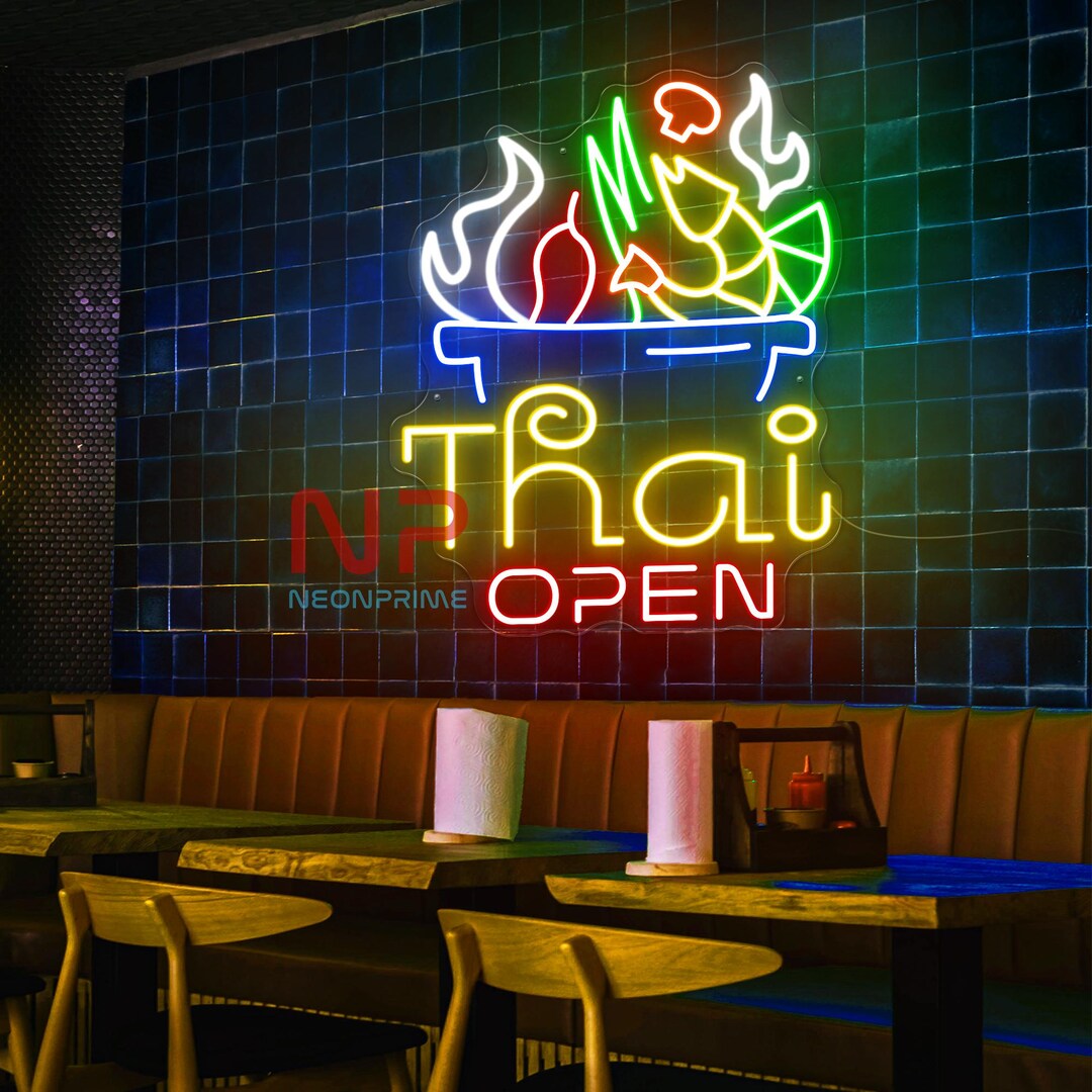 Thai Open Neon Sign, Open Neon Sign, Thai Food LED Sign, Kitchen Decor ...
