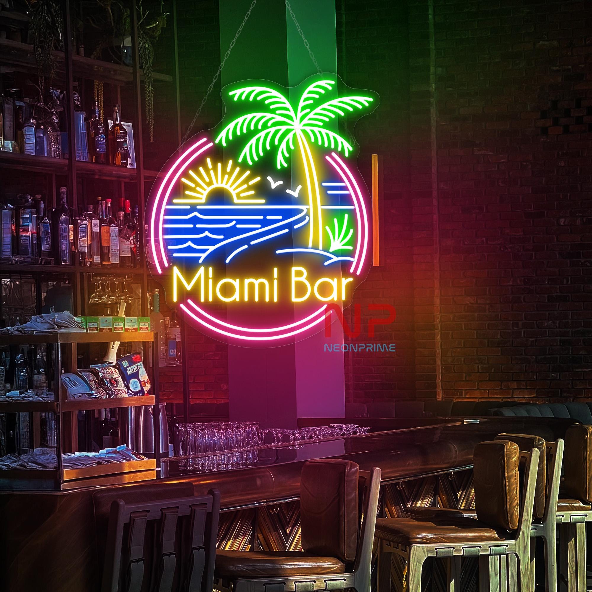 Custom Name Miami Beach Neon Sign Palm Tree Summer Party Light Paradise ...