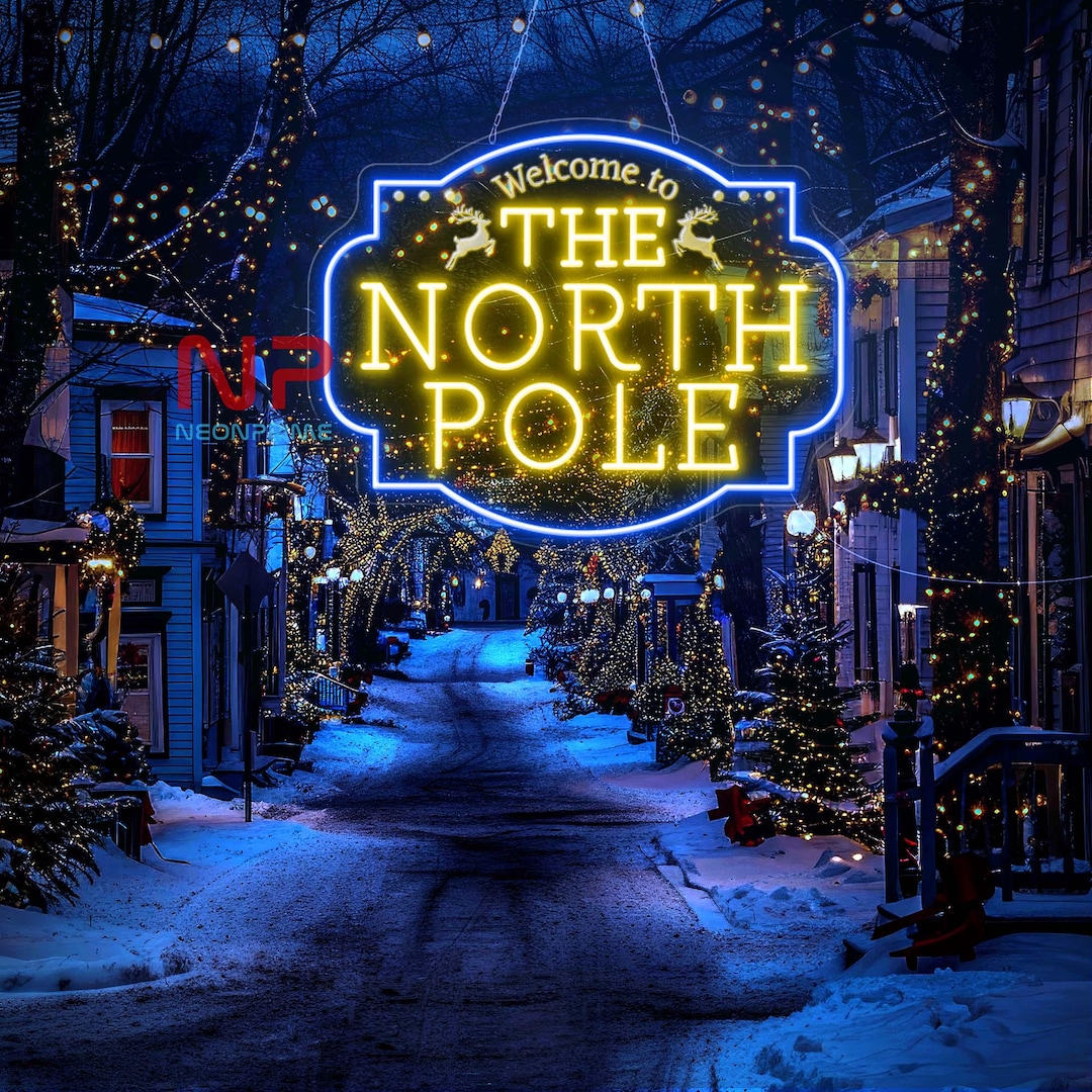 The North Pole Neon Sign, North Pole Directional Neon Sign, North Pole ...