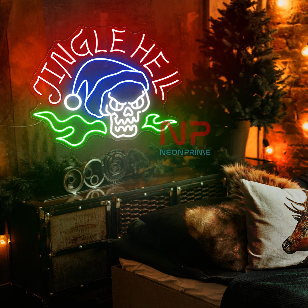 Jingle Hell Neon Sign, Christmas Led Sign, Christmas Skull Decor, Skull ...