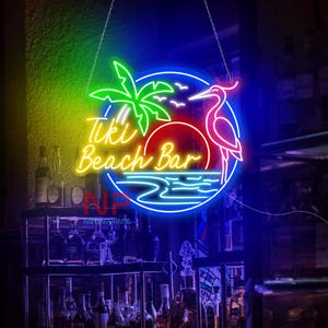 Tiki Beach Bar Neon Sign Parrot and Palm Tree Neon Sign Paradise LED ...