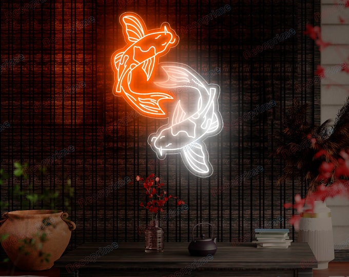 Koi Fish Neon Sign, Japanese Neon Signs, Koi Fish Art Neon Restaurant ...