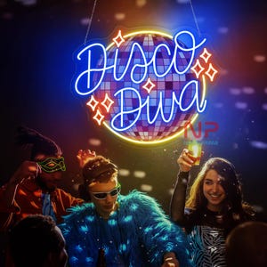 Disco Diva Neon Sign, Disco Party Sign, Retro Disco Ball Sign, Disco ...
