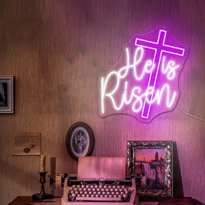 He is Risen Neon Sign Cross Neon Sign He is Risen Led Sign Custom Neon ...