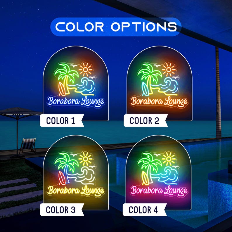 Custom Name Beach Bar Neon Sign, Personalized Lounge Decor, Tropical ...