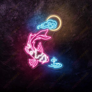 Koi Fish Neon Sign Custom Japan Neon Sign Moon Neon Sign Japanese Neon ...
