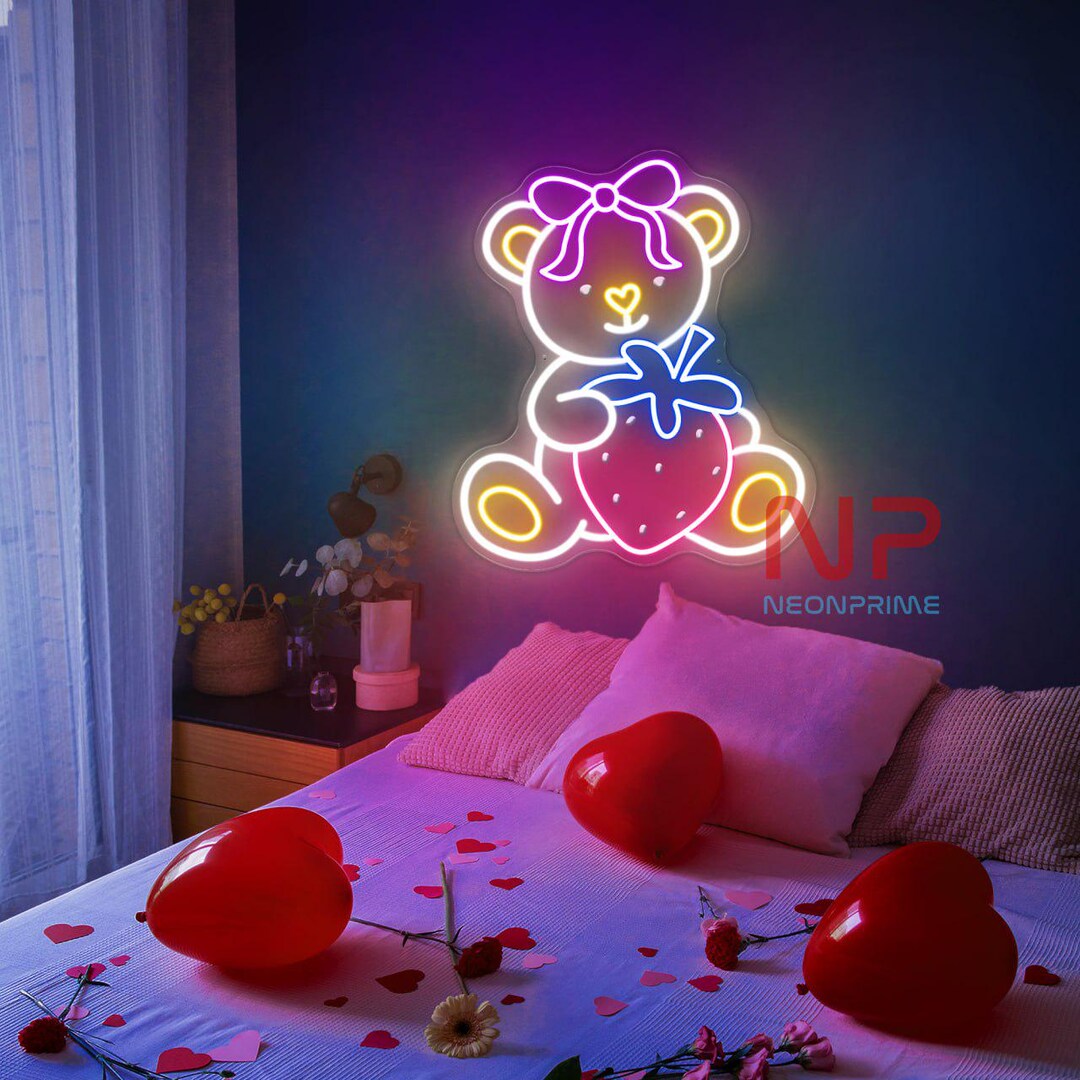 Bear Strawberry Neon Sign Strawberry Led Sign Strawberry Bear Sign ...