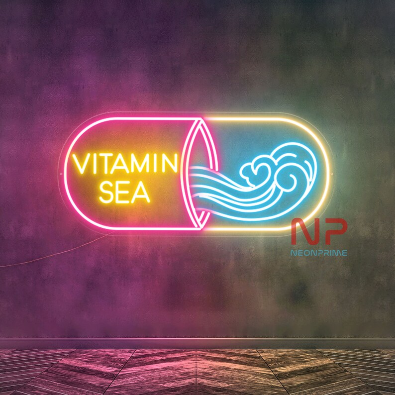 Vitamin Sea Neon Sign, Pill Neon Sign, Wave Neon Sign, Pill Wall Decor ...
