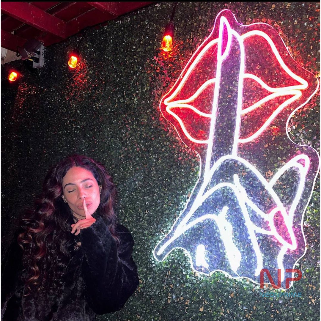 Secret Lip Neon Sign Hush Sign Secret Finger on Lip Custom Neon Sign ...