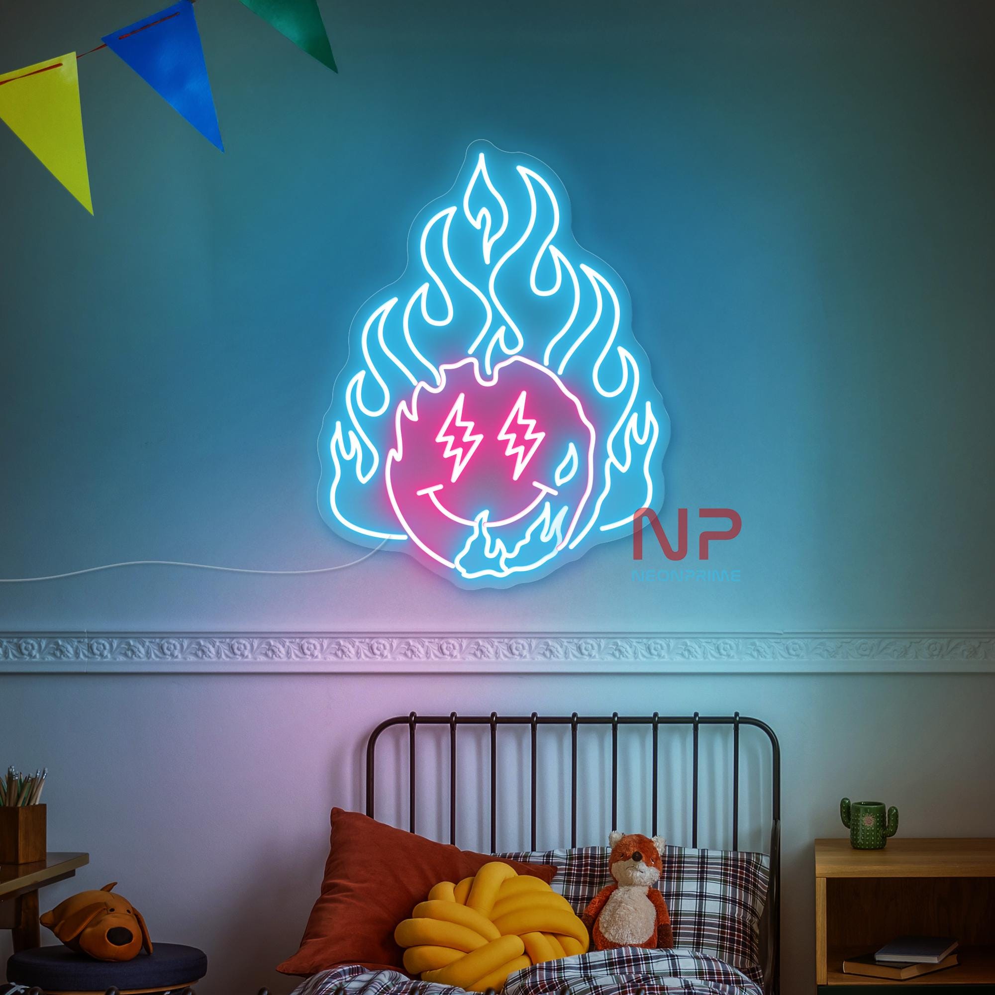 Fire Smiley Face Neon Sign Custom Bedroom Neon Sign Face Neon Sign ...