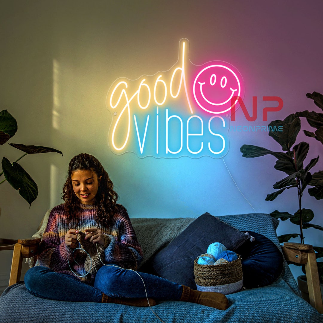 Good Vibes and Smile Face Neon Sign, Chill Vibes Light Sign, Custom ...