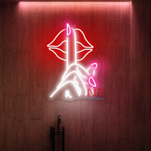 Secret Lip Neon Sign Hush Sign Secret Finger on Lip Custom Neon Sign ...