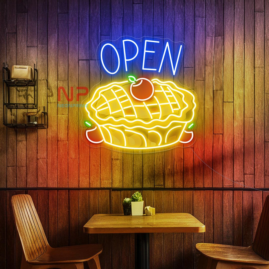 Apple Pie Open Neon Sign, Sweet Food Sign, Pie Cake Led Sign, Bakery ...