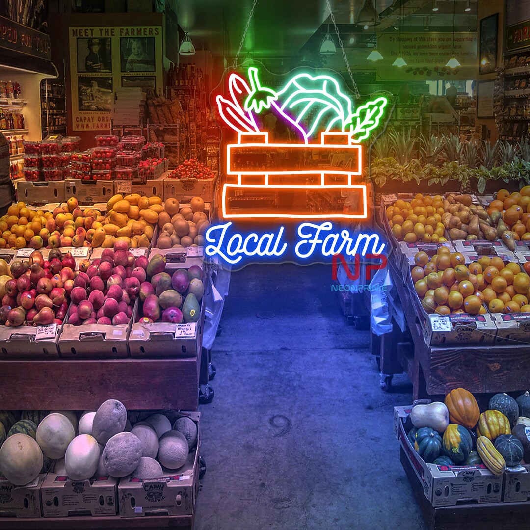 Local Farm Neon Sign, Farmhouse LED Decor Sign, Vegetable Neon Sign ...