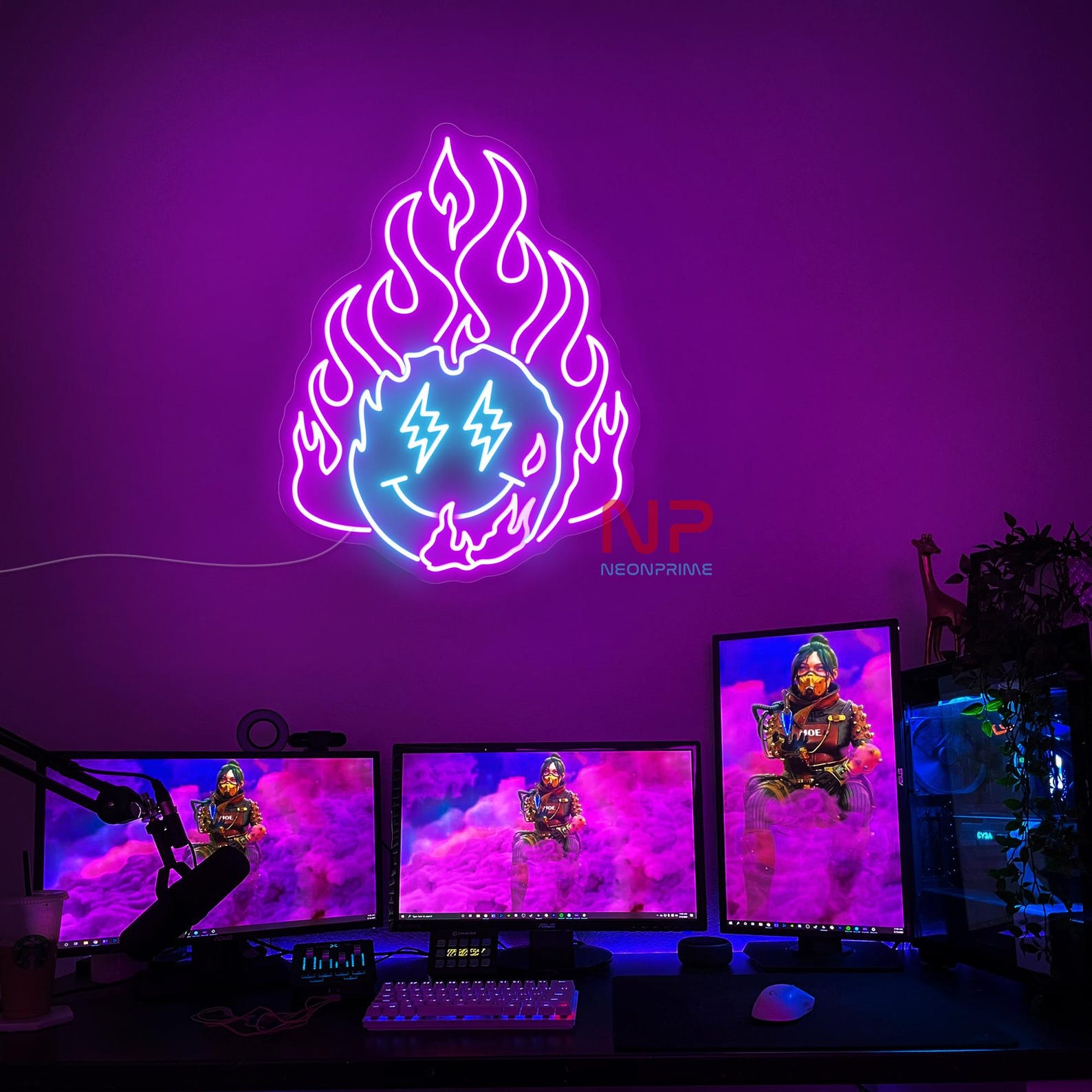 Fire Smiley Face Neon Sign Custom Bedroom Neon Sign Face Neon Sign ...